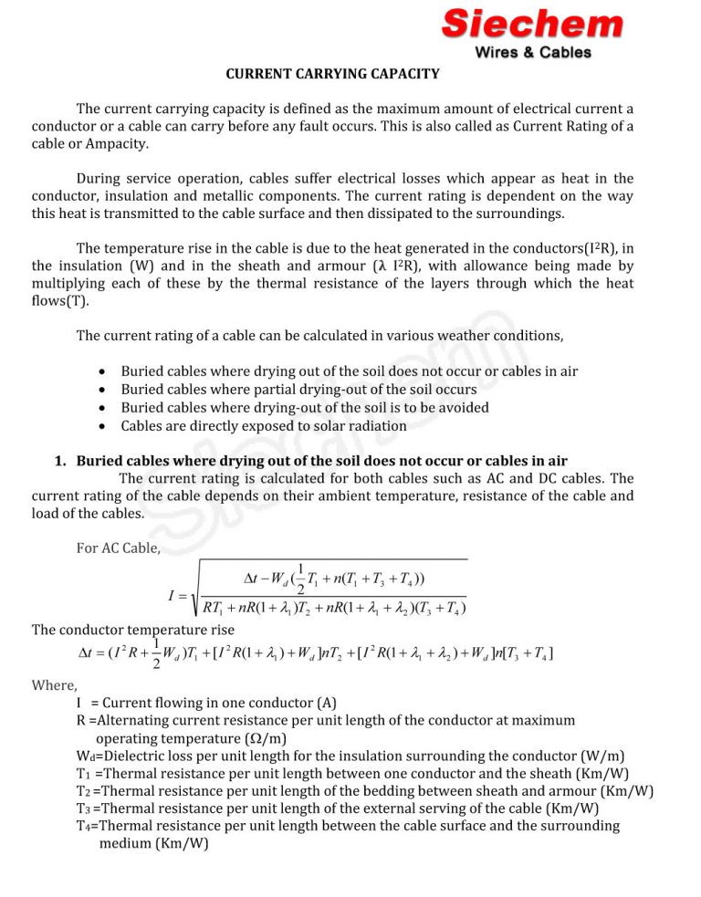 Current Carrying Capacity Calculation - Siechem