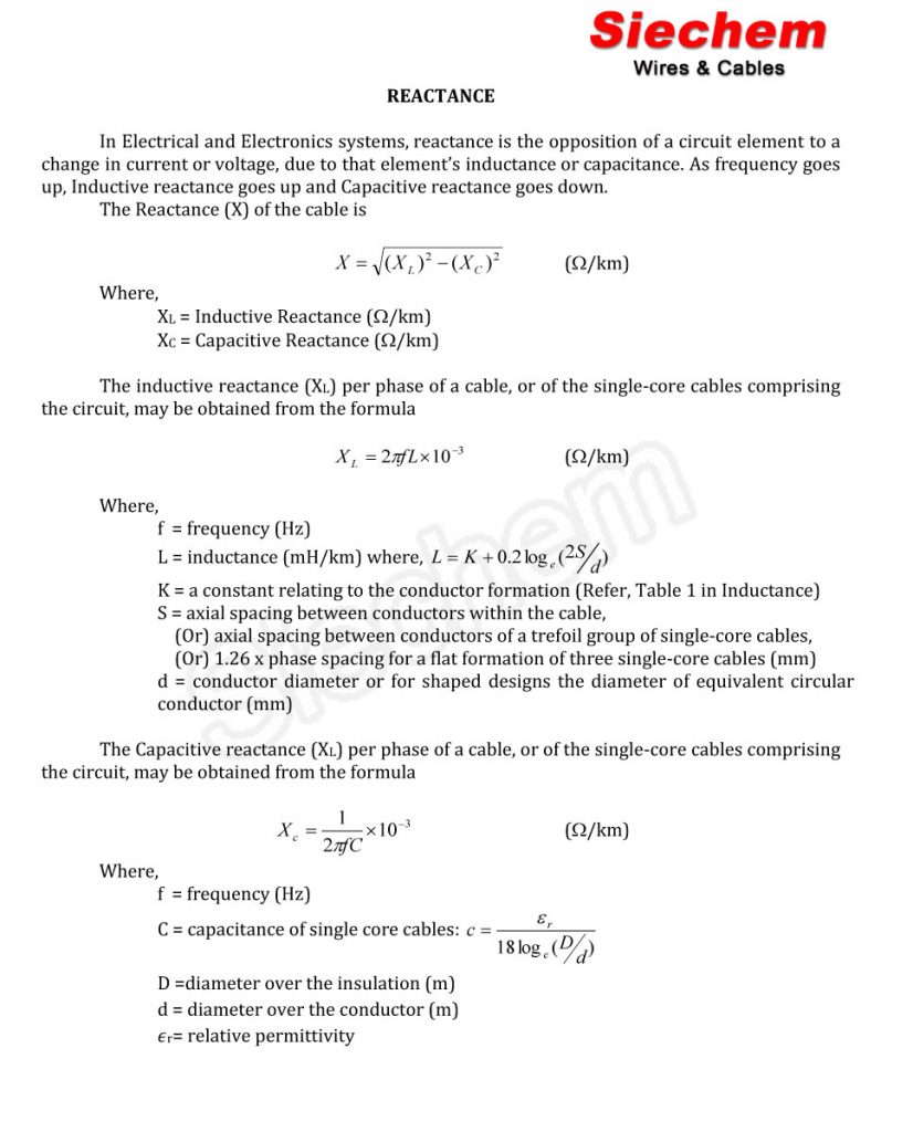 Reactance Calculation - Siechem