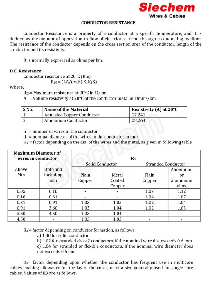 Conductor Resistance Calculation - Siechem