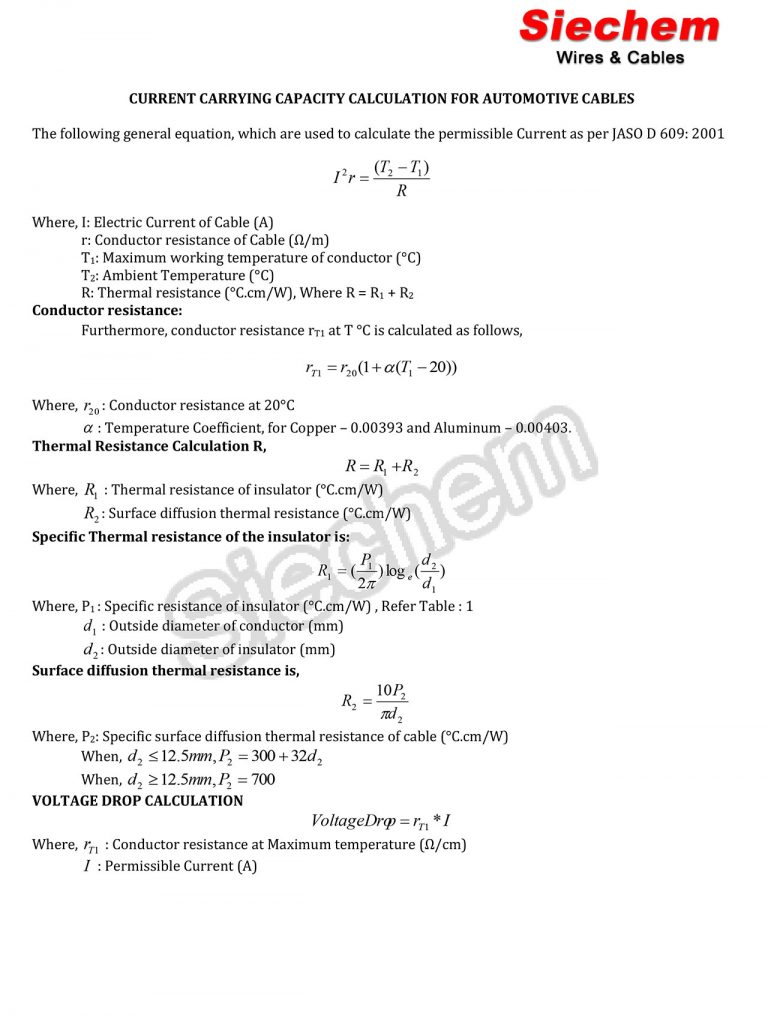 Cable Size Calculation for Automotive Cable - Siechem