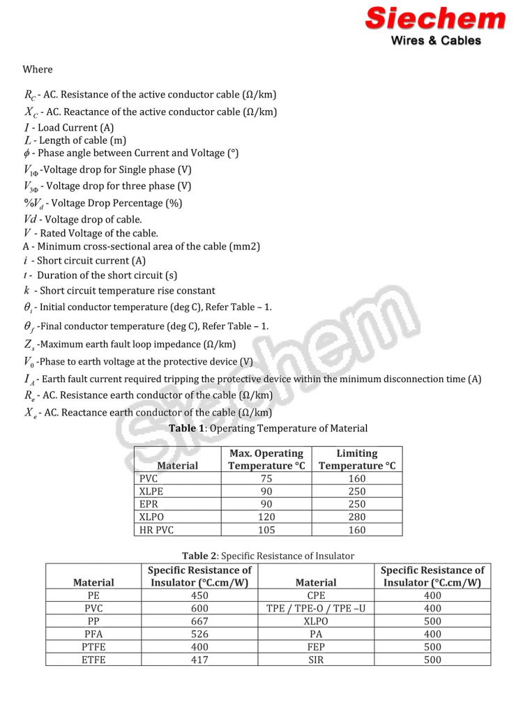 Cable Size Calculation for Automotive Cable - Siechem