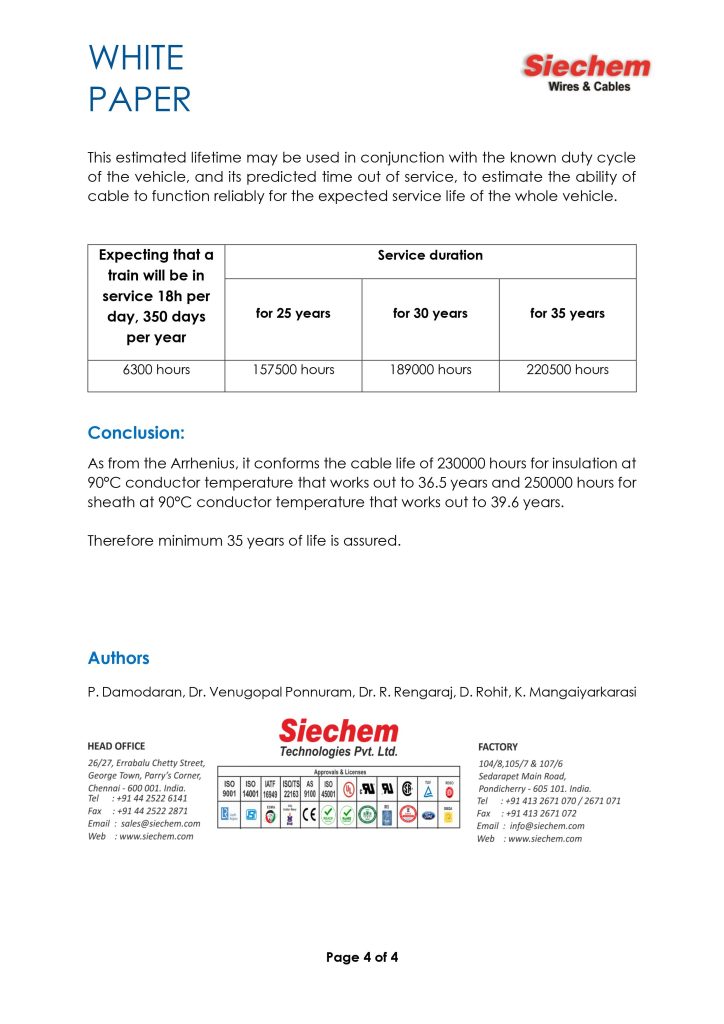 White Paper: How Accelerated ageing helps to determine the life of the wires and cables - Siechem